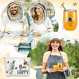 Sieral 3 Pcs Tumbler Cup Appreciation Gift Set Stainless Steel Tumbler Cup Cosmetic Bag Keychain Thank You Gift Graduation Gifts for Women Daughter Teacher Friends (Bee)