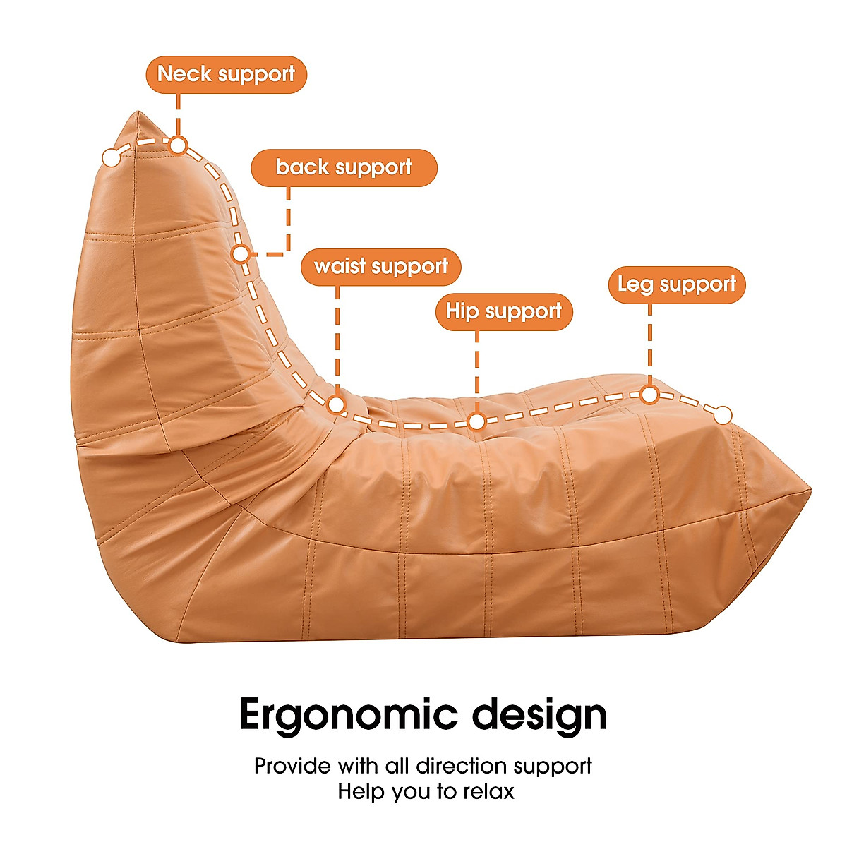 FIQHOME, Comfy Oversized Lazy, Modern Armless Lounge Chair with Backrest Retro Single-Seat,100% Sponge-Filled Sofa for Living Room,Bedroom,Salon,Office,Orange