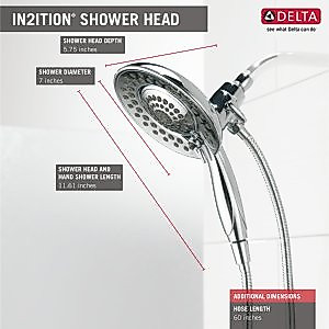 Delta Faucet 5-Spray In2ition 2-in-1 Dual Shower Head with HandHeld Spray, Brushed Nickel Hand Held Shower Head with Hose, Handheld Shower Heads, 1.75 GPM Shower Head, Stainless 58569-SS-PK