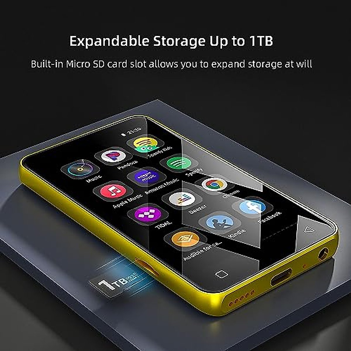 80GB MP3 Player with Bluetooth and WiFi, MP4 MP3 Player with Spotify,Spotify Kids，4" Full Touch Screen with Pandora, Music Player with Audible，Android MP3 with Speaker (Gold_Black)