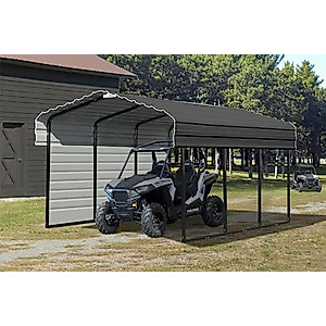 Arrow Carports Galvanized Steel Carport, with 1-Sided Enclosure, Compact Car Metal Carport Kit, 10' x 15' x 7', Charcoal