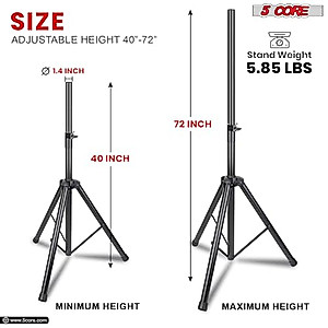 5 Core Speaker Stand Pair Tripod Floor Heavy Duty Adjustable Up to 72 Inch DJ Studio Monitor Stands Pole Mount - SS HD 2PK BLK WOB