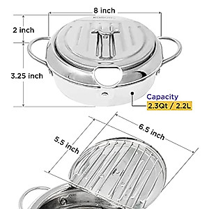 KOMONG Deep Fryer Pot (°F), Japanese Tempura Small Deep Frying Pot with Fahrenheit Thermometer, 304 Stainless Steel Deep Fryer with Oil Draining Rack for Tempura chips, Fries, Fish, and Chicken