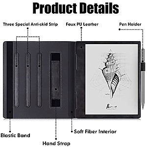 BOZHUORUI Stand Case for 10.3" Boox Note Air4 C (2024)/Boox Note Air3 C/Note Air3 B/W Tablet (2023) - Premium PU Leather Protective Sleeve Cover with Hand Strap/Auto Sleep/Wake (Rock Black)