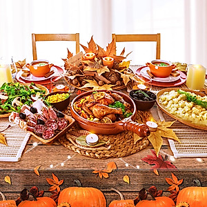 Hosuly 3 Pcs Fall Tablecloth Thanksgiving Pumpkin Plastic Tablecloth Disposable Plastic Cover for Table Rectangle Pumpkin Maple Leaf Table Cover for Autumn Harvest Holiday, 54 x 108 Inch (Cute)
