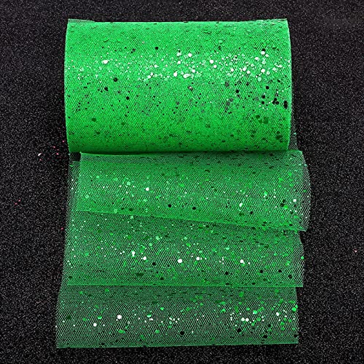 Glitter Tulle Rolls, 6” by 50 Yards (150FT) Sparkling Tulle Spool Ribbon Sequin Tulle Netting Fabric for Tutu Skirt Wedding Birthday Baby Shower (Green)