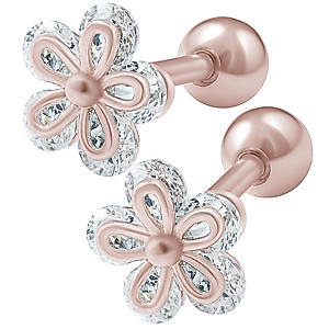 bodyjewellery 2pcs 16g 1/4 Cartilage Earring Stud Flower Barbell Forward Heilix Tragus Lobe Auricle Cartilage Bar Surgical Steel CZ - RG