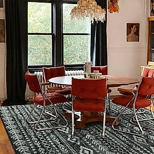 Lahome Boho Moroccan 8x10 Area Rugs, Ultra-Thin Soft Black White Rugs for Living Room Washable, Non-Shed Tribal Print Large Indoor Carpet Stain Resistance for Bedroom Playroom Nursery