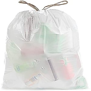 Aluf Plastics 21 Gallon 1 MIL White Drawstring Trash Bags - 28" x 34" - Pack of 45 - For Bathroom, Bedroom, Office, & Kitchen