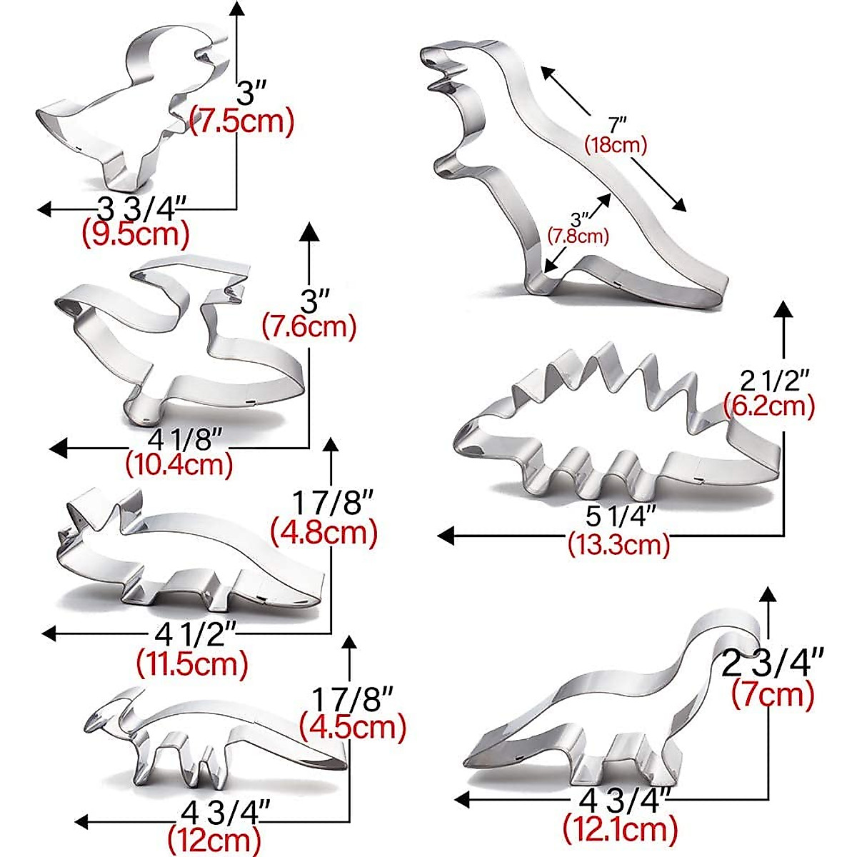 TINGSING Dinosaur Cookie Cutters, 7 Pieces Dinosaur Biscut Cutter Stainless Steel Dinosaur Shapes Baking Mold Fondant Candy Food Sandwich Cutters for Kids Dinosaur Theme Birthday Party Supplies