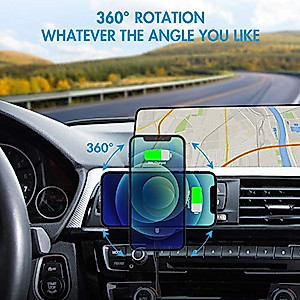 WAITIEE Magnetic Wireless Car Charger Compatible with iPhone 14/13/12 Series Caseless and Magnetic Cases with QC3.0 Adapter, Fast Wireless Car Mount with Secure Air Vent Clamp, Black