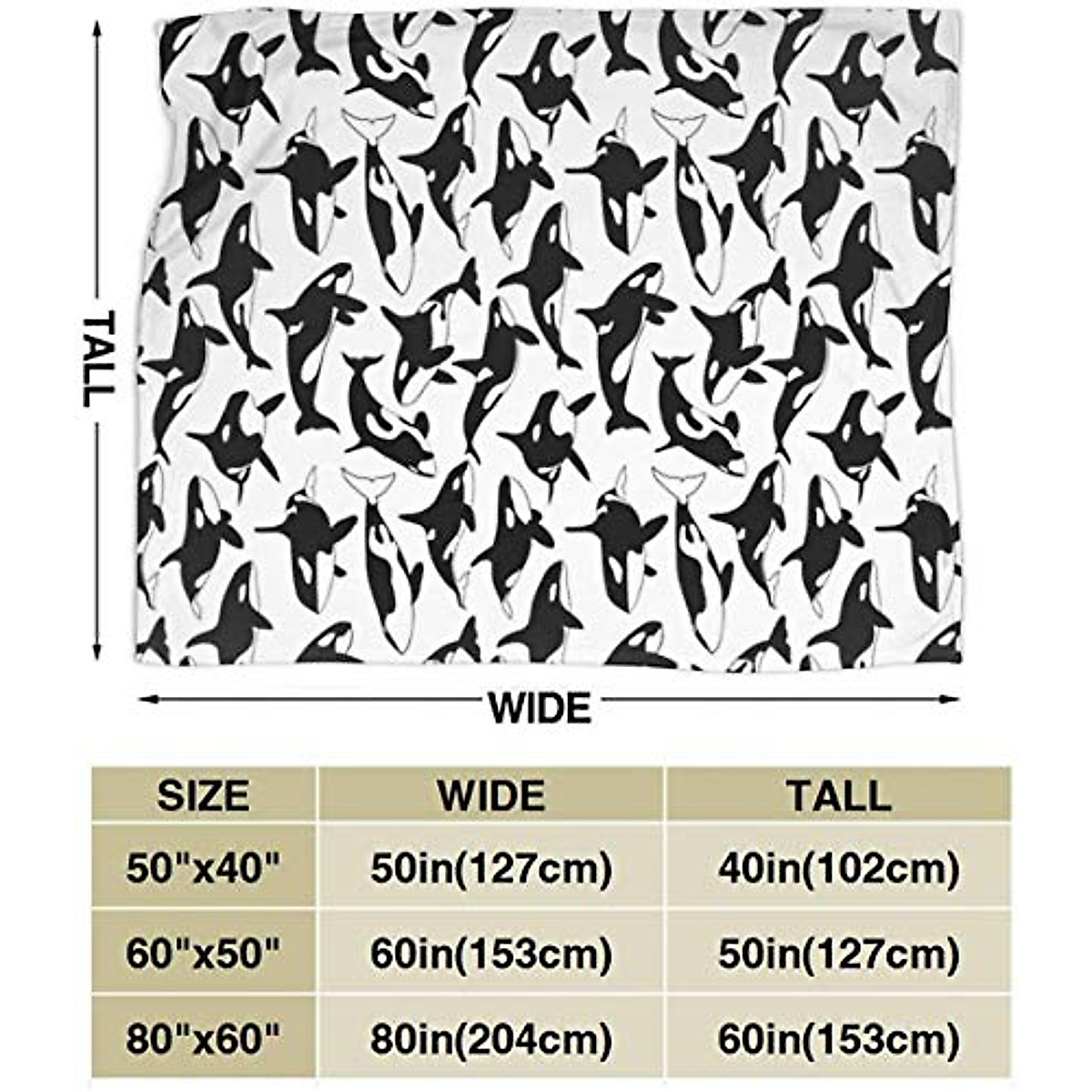 Fleece Blanket Orcas Whale Plush Throw Fuzzy Super Soft Reversible Microfiber Flannel Blankets 50"x40"