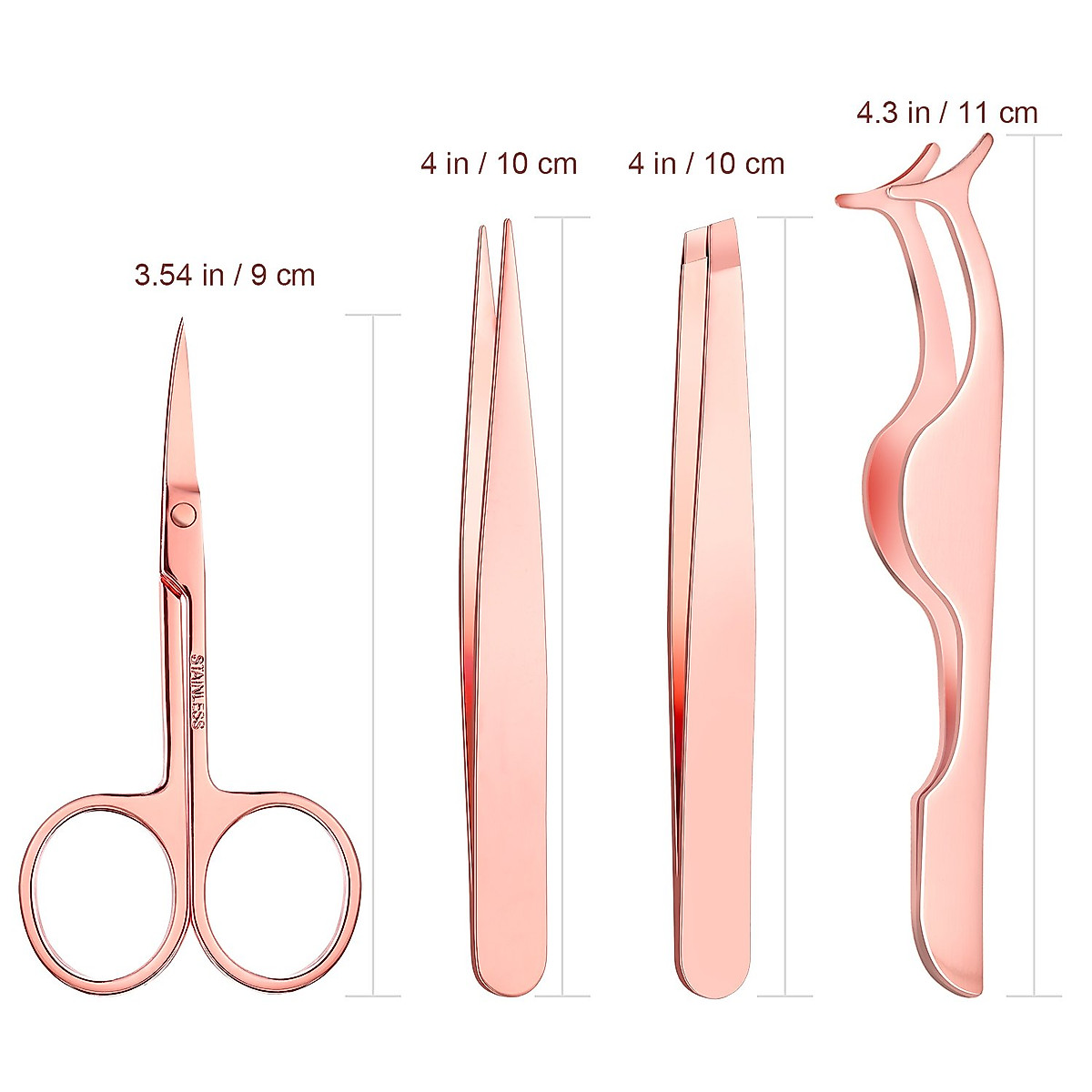 Jovitec Fake Eyelashes Applicator Tool, Slant Tip Hair Tweezers, Eyebrow Tweezers Eyebrow Scissors, 4 Pieces with Black Velvet Bag (Rose Gold)