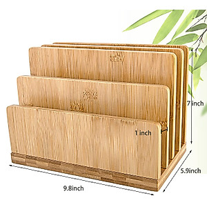 100% Bamboo Desk File Mail Organizer Countertop, 4 Slots Wood Desktop File Folder Sorter Holder Organizer for Document Letter Envelope Mail Paper Folder Bill Filing, Paper Letter Desk Tray Organizer