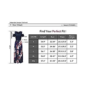 STYLEWORD Womens 2023 Fashion Summer Floral Wedding Guest Maxi Long Dress with Pocket Cold Shoulder Casual(Floral04,L)