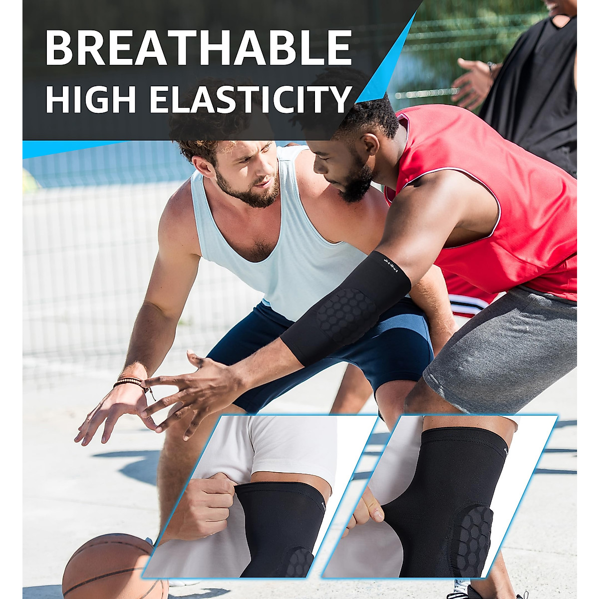 HiRui Elbow Pads, Basketball Baseball Elbow Brace Elbow Support Arm Compression Sleeve Collision Avoidance Elbow Pad for Volleyball Cycling Football Work Out, Women&Men(1Pair) (Black, XL)