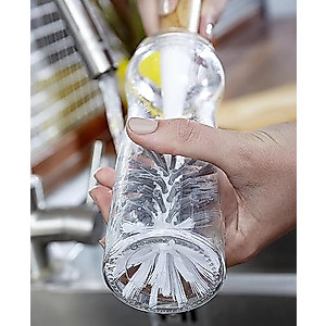 Full Circle Clean Reach Bottle Brush with Replaceable Bristle Brush Head, Bamboo Handle, White