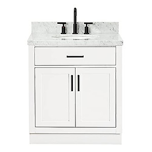 ARIEL Hepburn 31" Inch Oval Sink Vanity with 1.5" Edge Carrara White Countertop in White