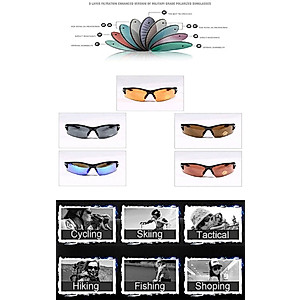 Rungear Polarized Sports Sunglasses with 5 Interchangeable Lenses, Tr90 Unbreakable glasses for Men Women Cycling Driving Running MTB Racing Ski Goggles (Black)