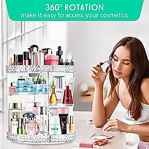 360 Rotating Makeup Organizer, Vanity Adjustable Cosmetic Storage Organizers Large Capacity Makeup Display Case for Bedroom Bathroom Clear Acrylic Organizer Container for Cosmetic Brushes Lipsticks