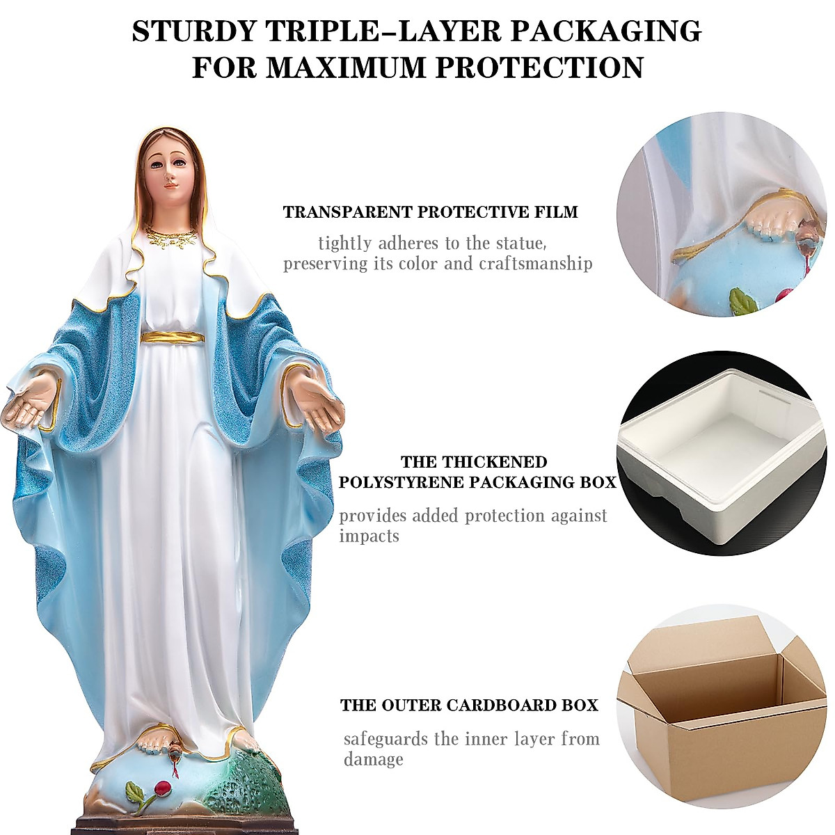 HOLLOII 19 Inch Catholic Virgin Mother Mary Statues,Resin Figurine for Religious and Home Decor