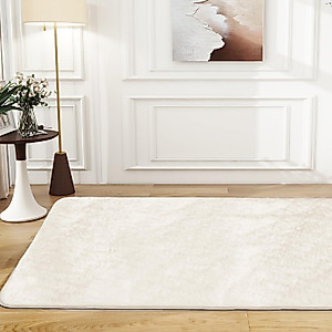 Tejoe Ultra Soft Area Rug 5x7 Feet, Cosy Fuzzy Faux Fur Area Rug,Indoor Modern Plush Washable Shaggy Rugs for Bedroom Living Room Home Decor, Fluffy Carpet for Kids Room,Nursery,Dorm (Beige)