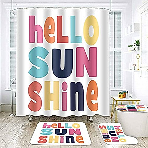 SDDSER Hello Sunshine Shower Curtain Set, 4PCS Bathroom Sets with Shower Curtain and Bath Mat, Toilet Lid Cover and U Shaped Rugs, 71"x72" Polyester Fabric Bathtub Curtain with Hooks, SETLSSD43