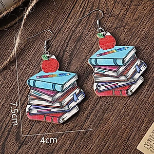 Leopard Lightning Teacher Earrings Teacher Letter Earrings Double sided Wooden Earrings Teacher Gift Book Pencil Apple Wooden Earrings Gift