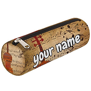 OMFUNS Vintage Music Note Custom Pencil Case Cello Music Personalized Pencil Pouch for School Teen Girl Boy Kid Pencil Bag Pen Case Student Stationery Storage Cosmetic Makeup Bag Women