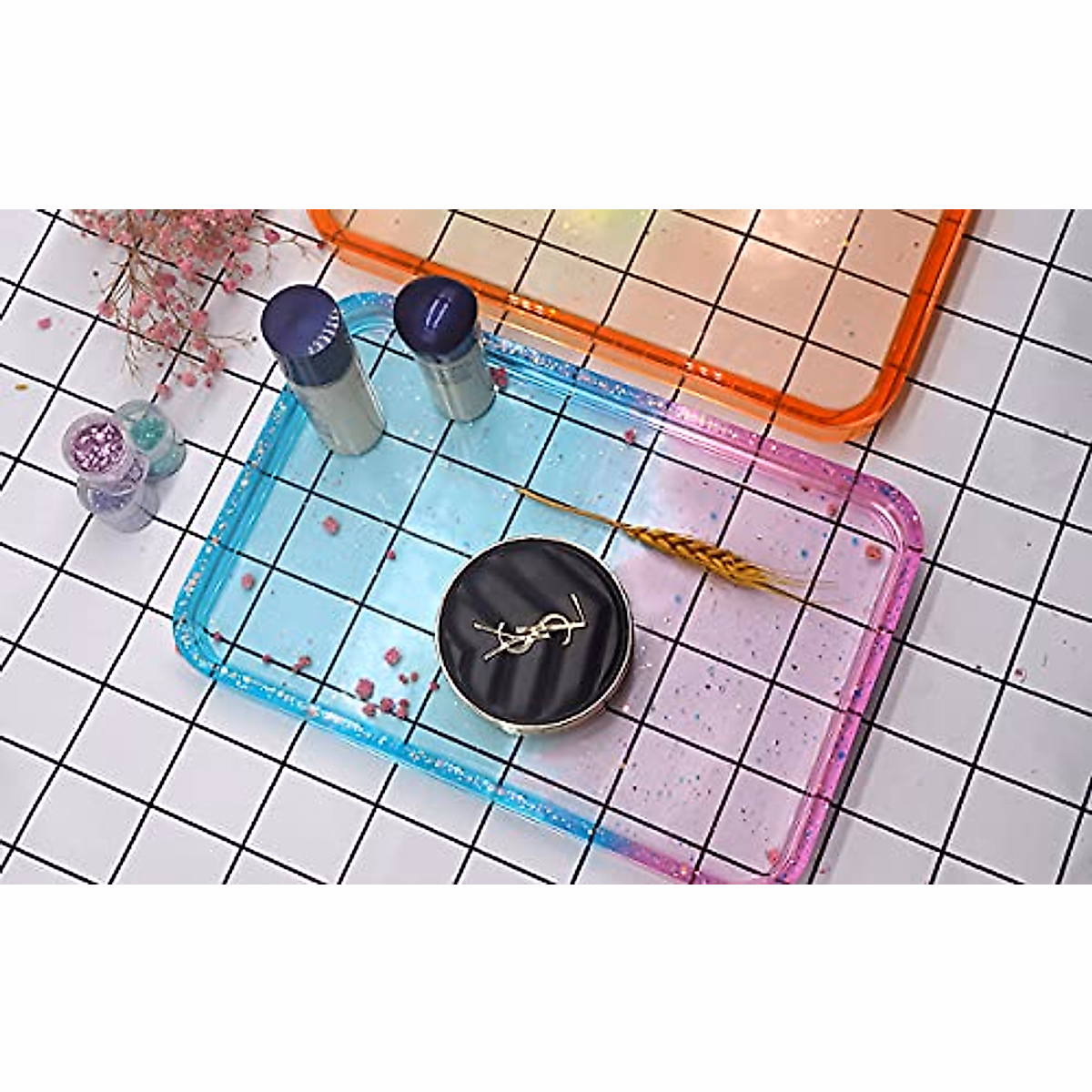 Silicone Tray Molds for Epoxy Resin,Resin Molds with sturdy edges& bottom,8 grids for bottom supporting.Large Rolling Tray Mold for adult &kids DIY Jewelry holder,Home Decoration,good as birthday gift