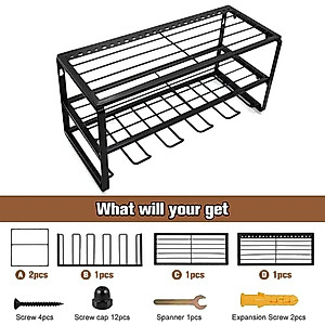 Bothixi Power Tool Organizer, Black Garage Tool Organizer Wall Mount, Drill Holder Tool Storage Rack for 5 cordless Drill Holders,Utility Rack with Hooks, Men Father's Day Gifts