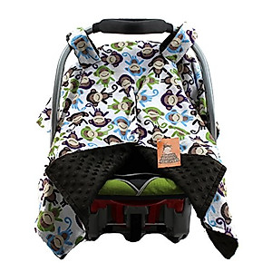 Dear Baby Gear Deluxe Car Seat Canopy - Double Layer Infant Car Seat Cover - Soft and Breathable - Multi Colored Mischievous Monkeys Print/Brown Dot - 30" x 40"