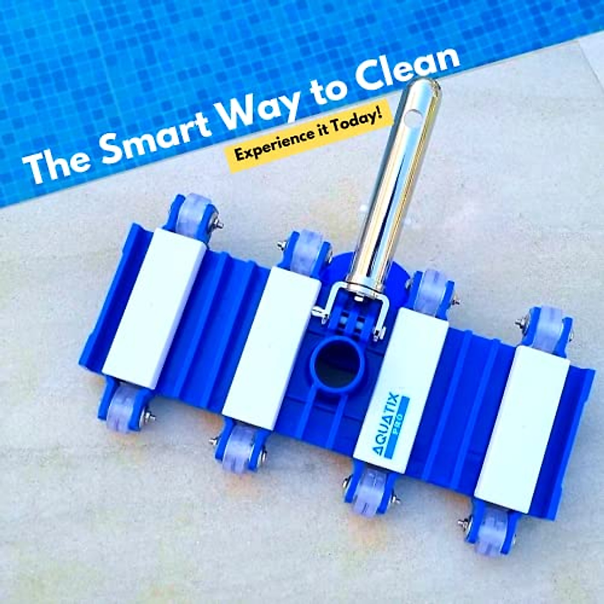 Aquatix Pro Pool Vacuum Head with Wheels, 14" Heavy Duty Model, Aluminum Handle, Flex Swimming Pool Vacuum Head with Swivel, Weighted Attachment for Concrete or Plaster Pool Cleaning