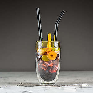 Reusable Glass Straw Set | 8 Multi Color Straws with 2 Cleaning Brushes | 4 Eco Friendly Bent Glass Straws and 4 Straight Glass Tube Straws | Zero Waste Drinking Straws | Dishwasher Safe