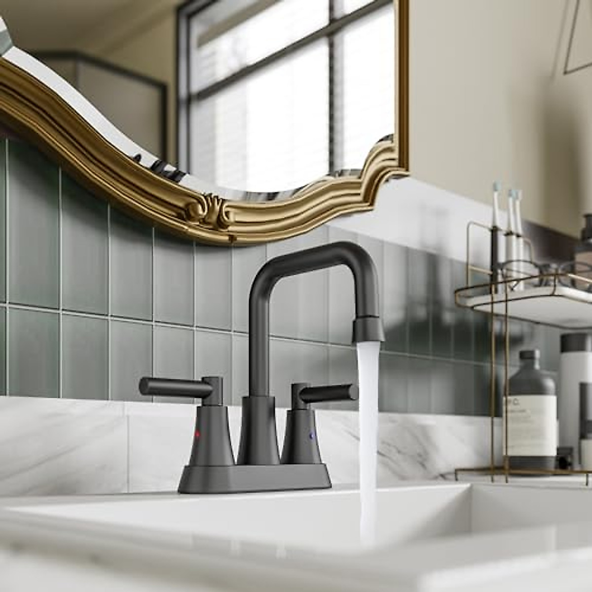 Matte Black Bathroom Faucet 3 Hole ARRISEA 4 Inch Centerset Faucet for Bathroom Sink, Black Bathroom Sink Faucet 3 Hole with Pop Up Drain, BF068-1-MB