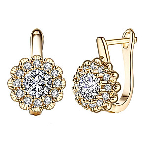 Fashion Small CZ Diamond Hoop Earrings For Women 14K Gold Flower Cubic Zirconia Leverback Studs Hypoallergenic