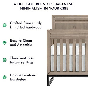 Evolur Kyoto 5-in-1 Convertible Crib in Brown Stone, Greenguard Gold and JPMA Certified, Non-Toxic Baby Safe Paint, Made of Hardwood, Unique Two Tone Design