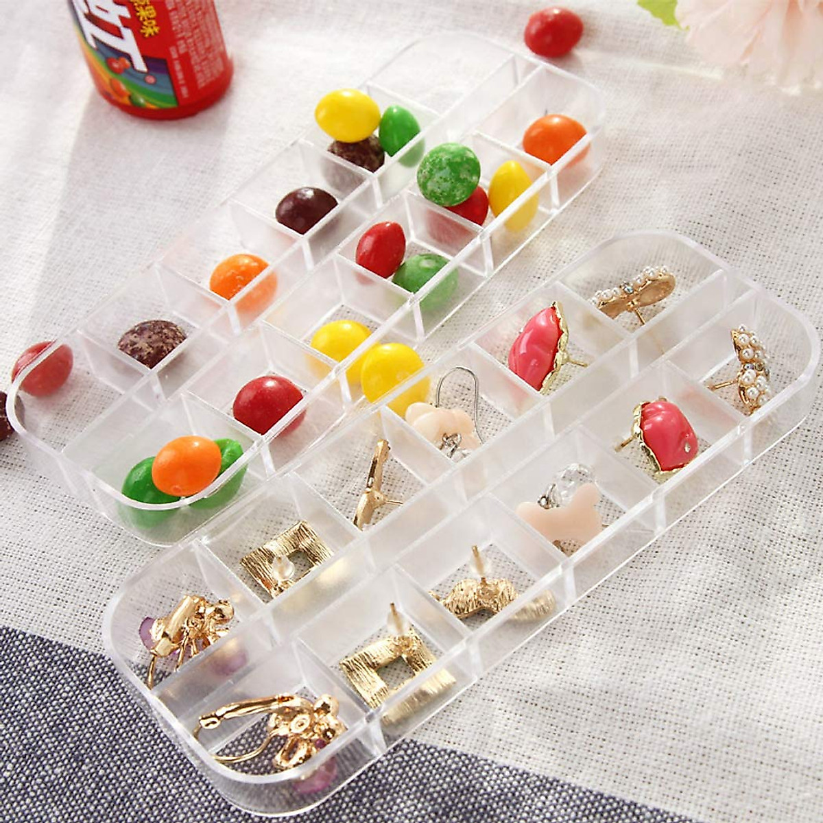 Lonkiktik 12 Grids Separated Cap Clear Empty Container Storage Case Box For Nail Rhinestones beads Organizer