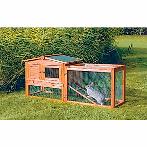TRIXIE Natura Single Rabbit Hutch with Large Run, 2-Story with Ramp, Hinged Peaked Roof, for Rabbits or Guinea Pigs, Natural, XS