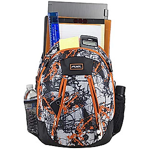 FUEL Active Backpack, Black/Orange/Urban Grid Print