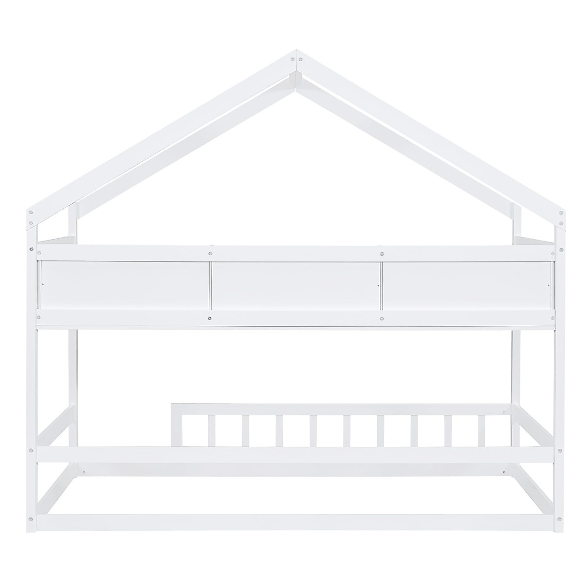 Harper & Bright Designs Twin Size House Bed with Storage Shelf, Wood Twin Montessori Bed for Kids,Twin Floor Bed Frame with Rails and Roof for Girls, Boys,White