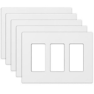 ELEGRP 3-Gang Screwless Decorative Wall Plates, Mid-Size Unbreakable Thermoplastic Faceplate Cover for Decorator Receptacle Outlet Switch, UL Listed (5 Pack, Matte White)