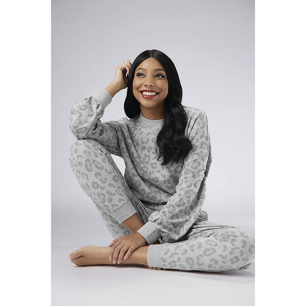 Mud Pie Women's Miles Sweatshirt, Gray Leopard, Small