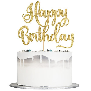 happy birthday Cake Topper, Happy Birthday Cake Bunting Decor,Birthday Party Decoration Supplies，Photo Booth Props (Gold)