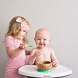 Avanchy Feeding Bamboo Silicone Baby Training Spoons with Plate and Bowl