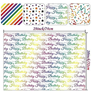 WAPLIGHAL Birthday Wrapping Paper for Kids Boys Girls Adults Baby Shower - Gift Wrapping Paper with Rainbow Stripe, Colorful Stars, Streamers, "Happy Birthday" Letters -20 X 29 Inch Per Sheet (8 Folded Sheets), Easy to Store