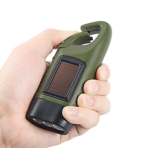 Simpeak 2-Pack Hand Crank Solar Powered Flashlight, Emergency Rechargeable LED Flashlight, Survival Flashlight, Quick Snap Carbiner Dynamo Flashlight Torch for Outdoor Sports, Green