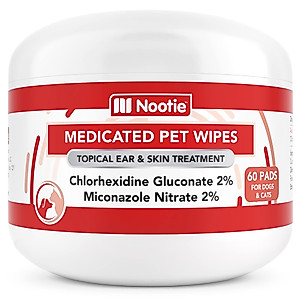 Nootie Medicated Dog Wipes, Chlorhexidine & Miconazole Pet Wipes for Dogs & Cats - 2” Small Wipes, 60 Count - Sold in Over 10,000 Vets & Pet Stores