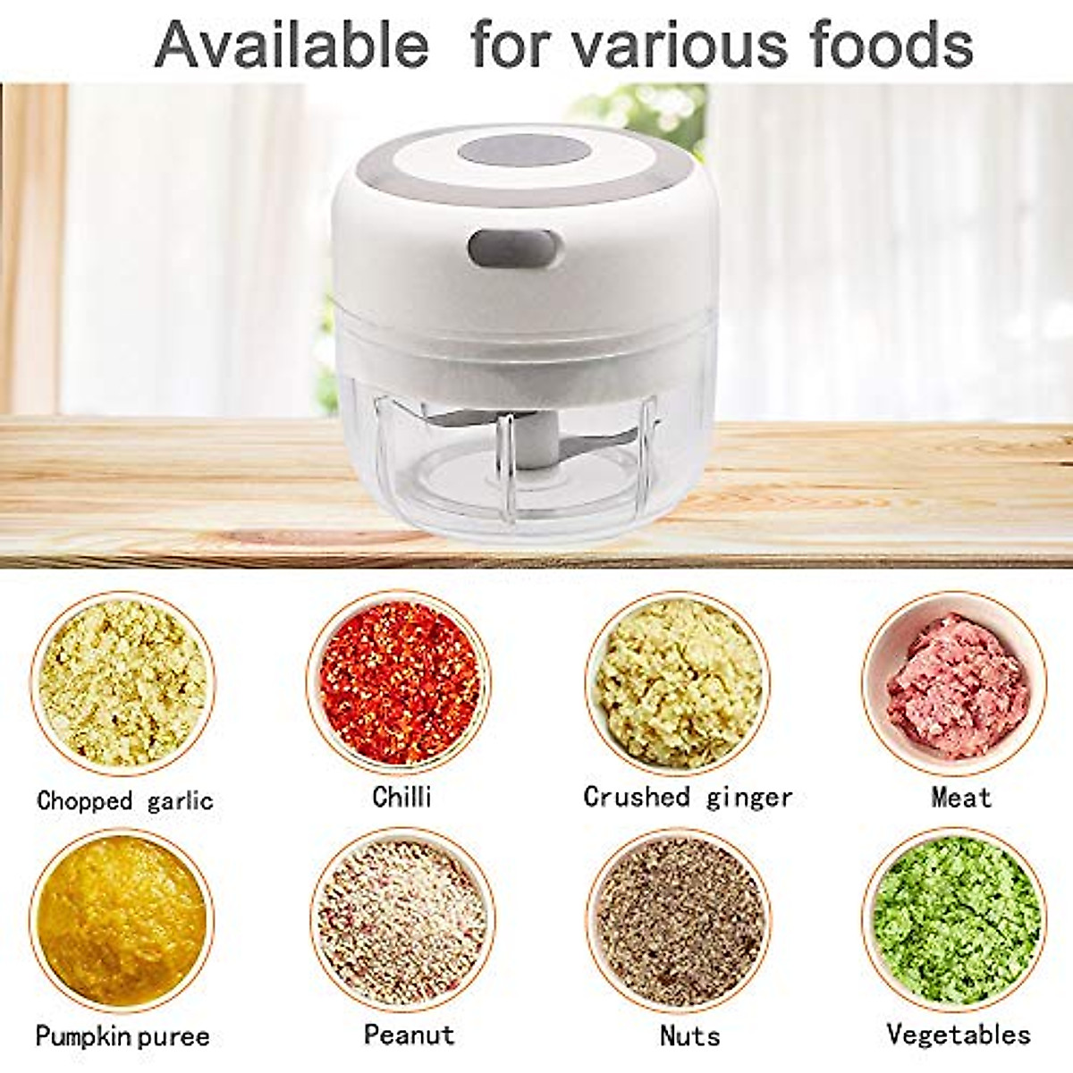 Mini Garlic Chopper, Powerful Garlic Mincer Mini Chopper Electric Food and Onion Chopper Garlic Press Small Food Processor to Chop Fruits Vegetables Garlic Onion for Cocina Accesorios (white)