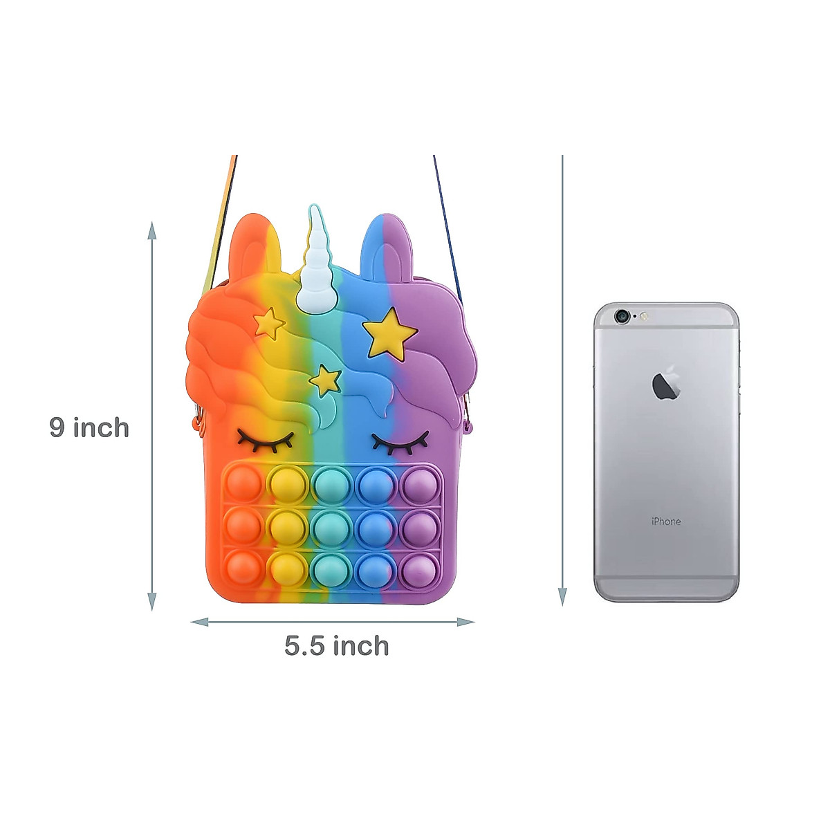 SURFACEPOP Large Unicorn Rainbow Pop it Purse | Back to School Pop it Purse for Girls | Jumbo Pop it Sensory Bag for Girls | Big Pop it Unicorn Girls Purse | Silicone Poppet with an Adjustable Strap